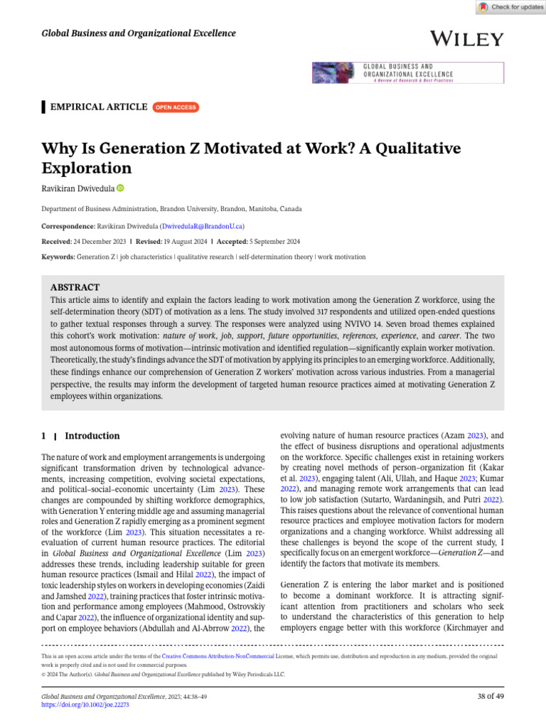 Why Is Generation Z Motivated at Work? A Qualitative Exploration | PDF ...