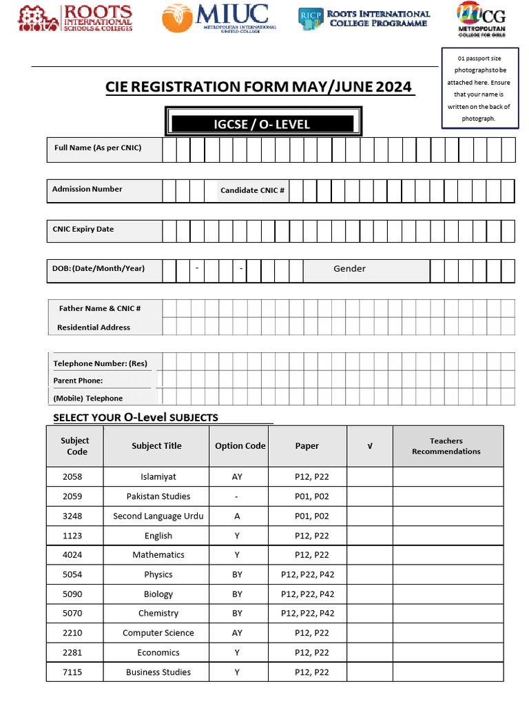 Igcse O-Level Cie Regesteration Form May June 2024 | PDF