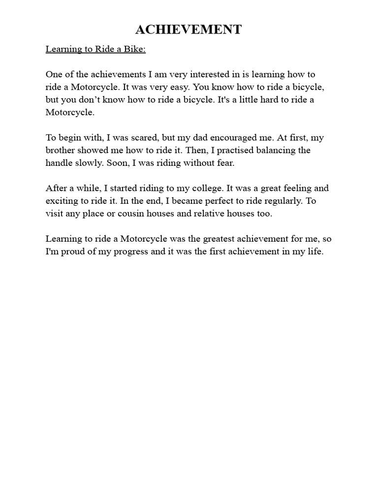7 TH Unit Writeing Assignment Learning To Ride A Bike. | PDF