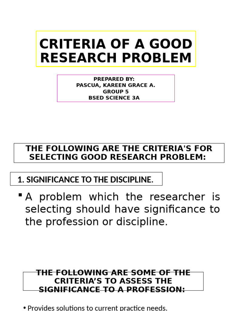 Criteria of Good Research Problem | PDF | Teachers | Cognition