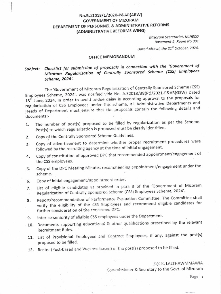 Checklist For Submission of Proposals in Connection With CSS Regularization Scheme, 2024 | PDF