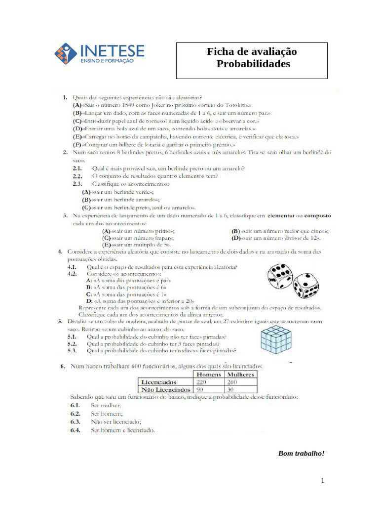 Ficha Trabalho | PDF