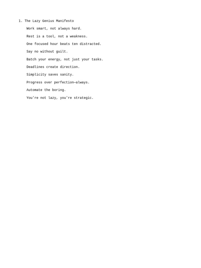 Lazy Genius Principles Manifesto | PDF