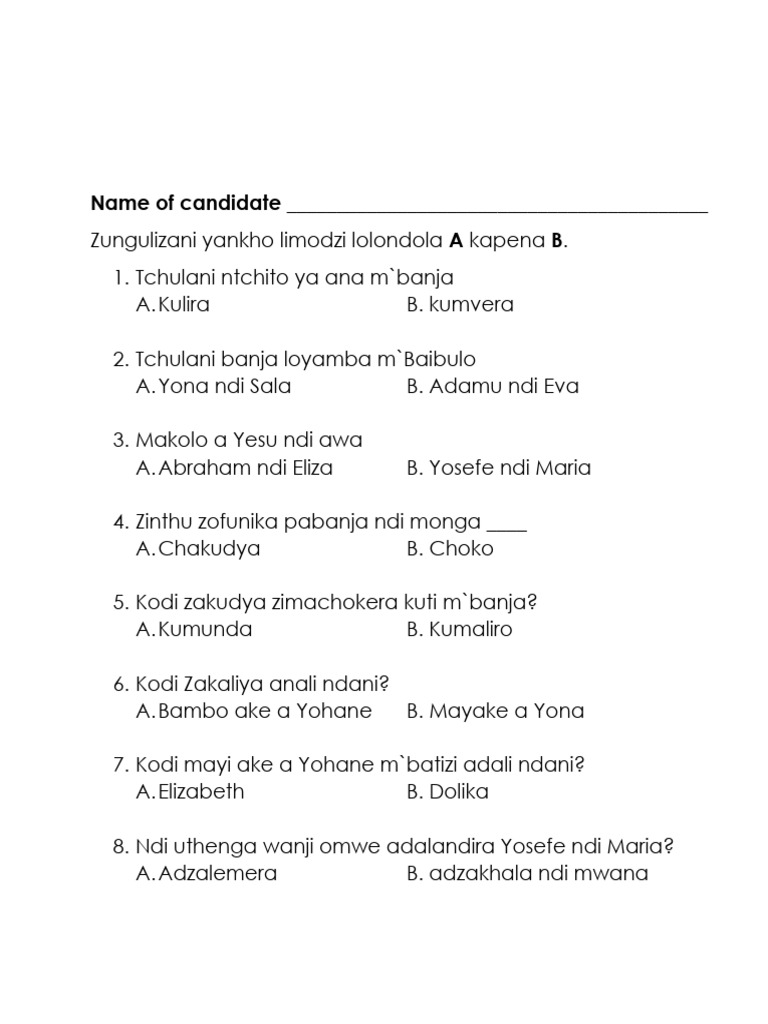 Standard 2 Bible Knowledge Exam | PDF