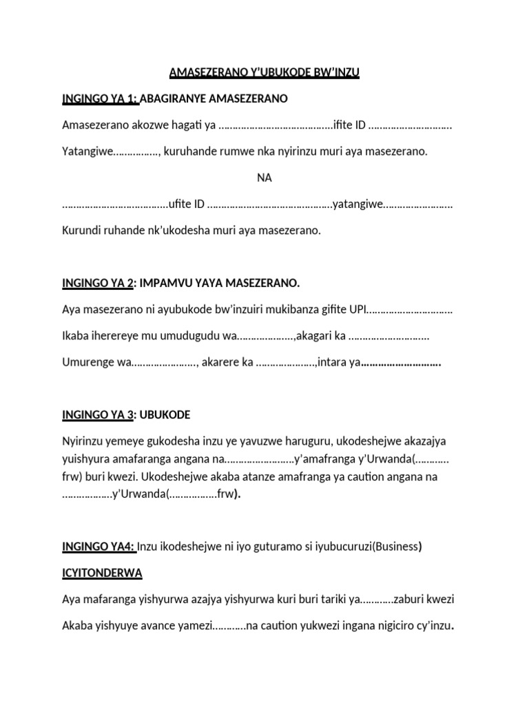 Amasezerano Y'ubukode Bw'Inzu | PDF
