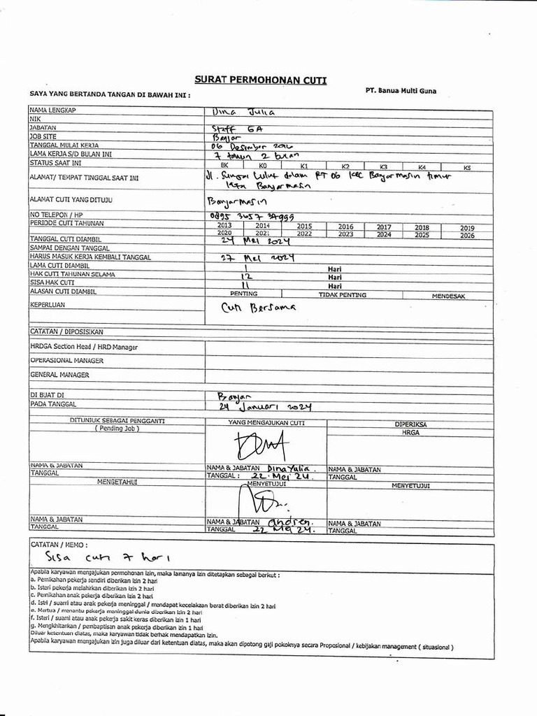 Contoh Form Cuti | PDF