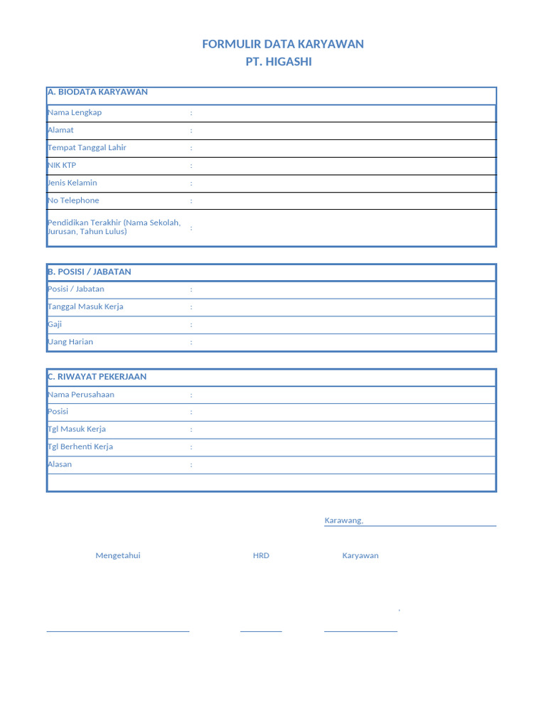 Formulir Data Karyawan | PDF