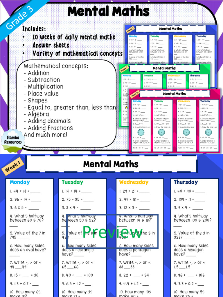 Grade 3 Mental Maths Practice | PDF | Multiplication | Mathematics