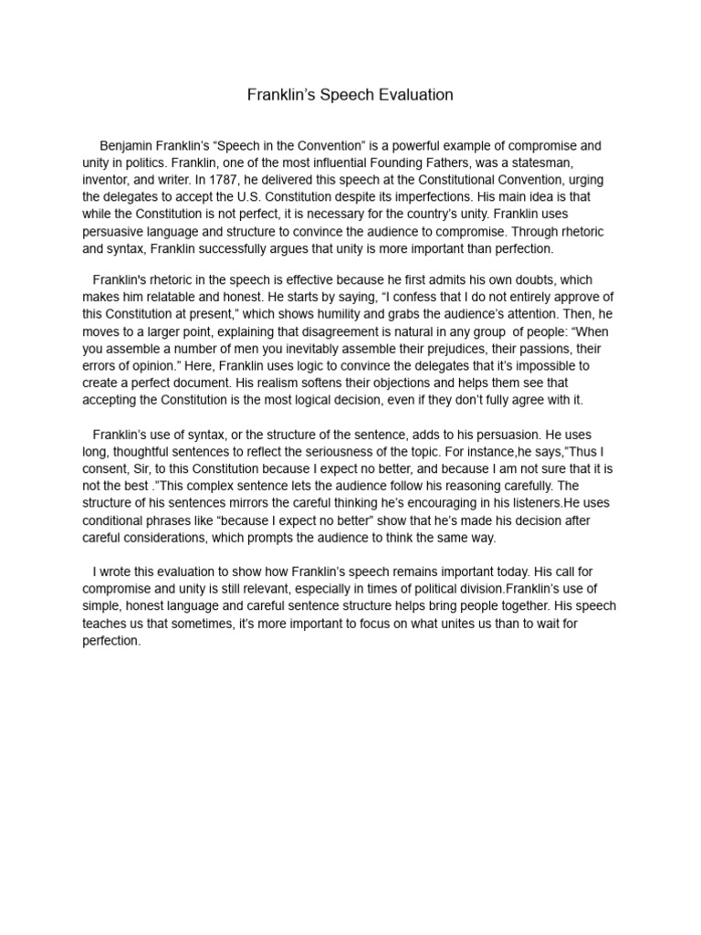 Franklin's Call for Unity and Compromise | PDF | Rhetoric