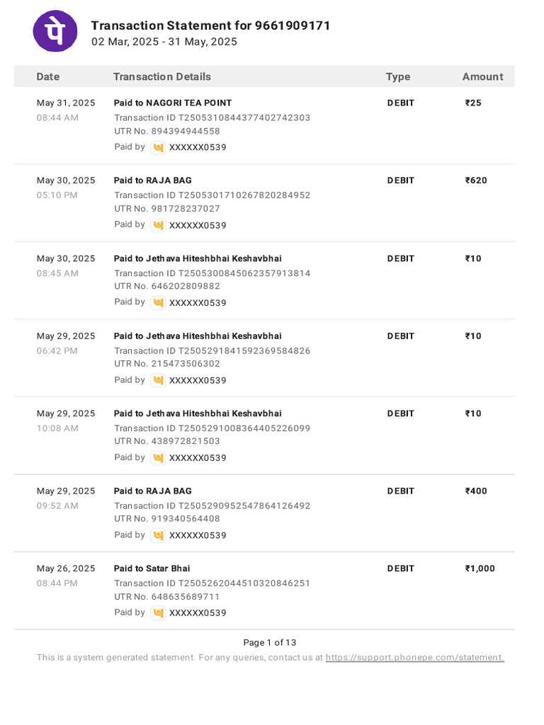 PhonePe Statement Mar2025 May2025 | PDF