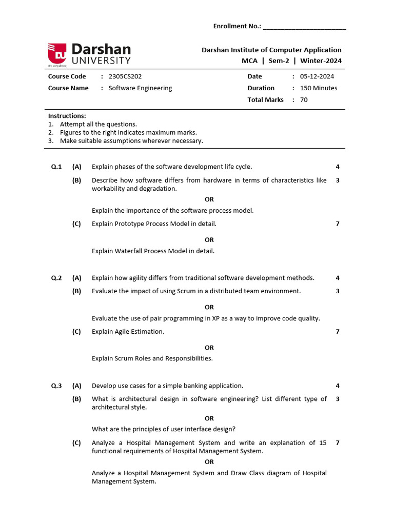 Software Engineering Exam Paper - Winter 2024 | PDF | Software ...