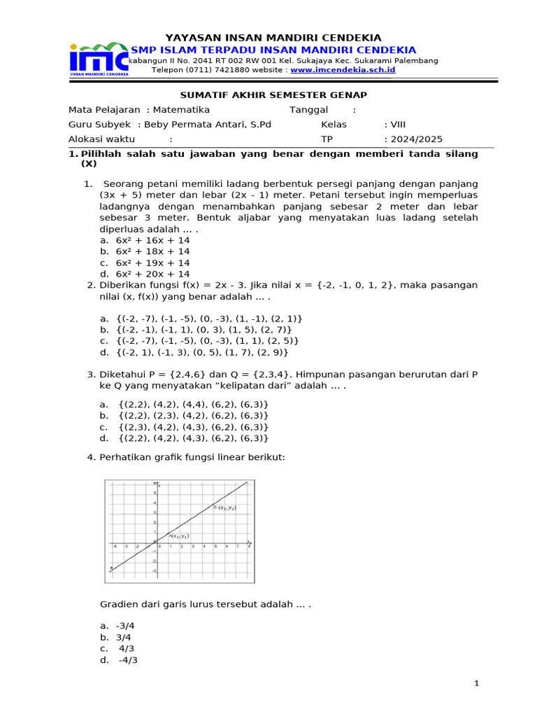 Format Soal SAS Genap 2024-2025 | PDF