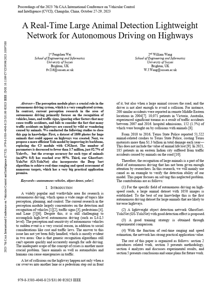 A Real-Time Large Animal Detection Lightweight Network For Autonomous Driving On Highways | PDF ...