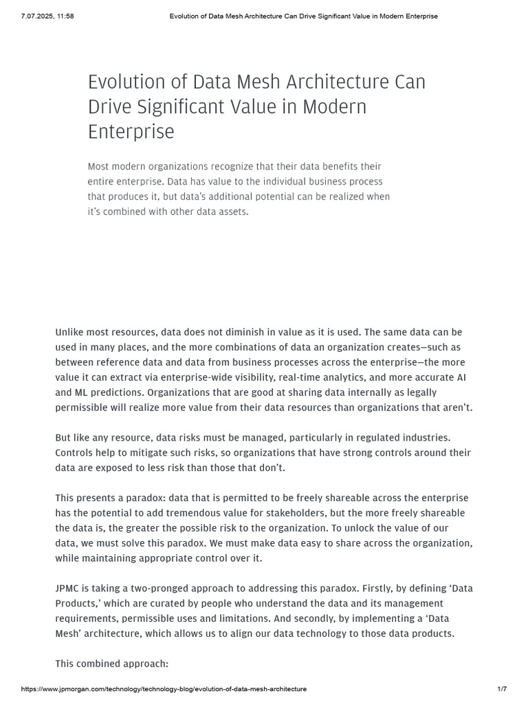Data Mesh Architecture at JPMC | PDF | Cloud Computing | Data