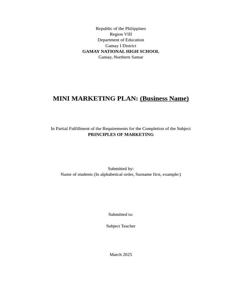 Mini Marketing Plan for Gamay National High School | PDF