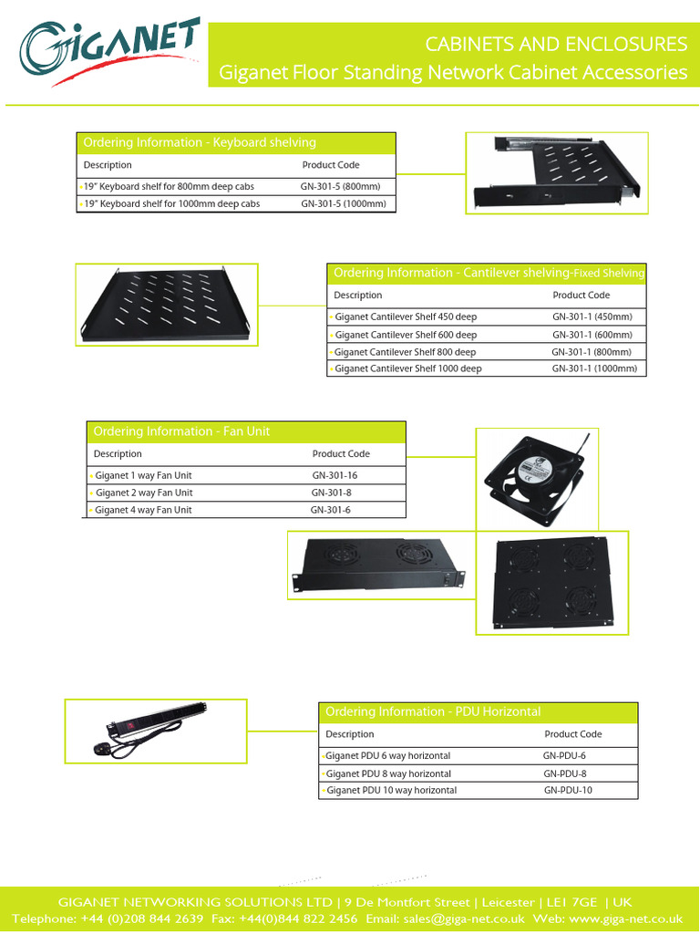 Giganet Network Cabinet Accessories Guide | PDF