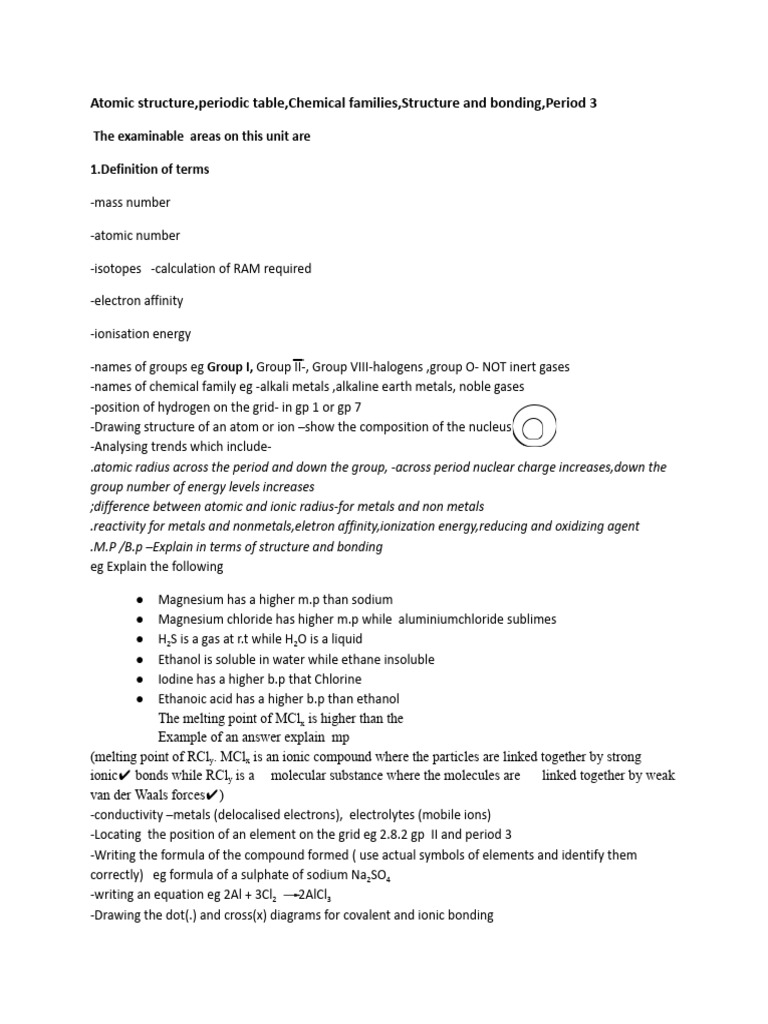 Atomic Structure, Periodic Table, Chemical Families, Structure and Bonding, Period 3 | PDF | Ion ...