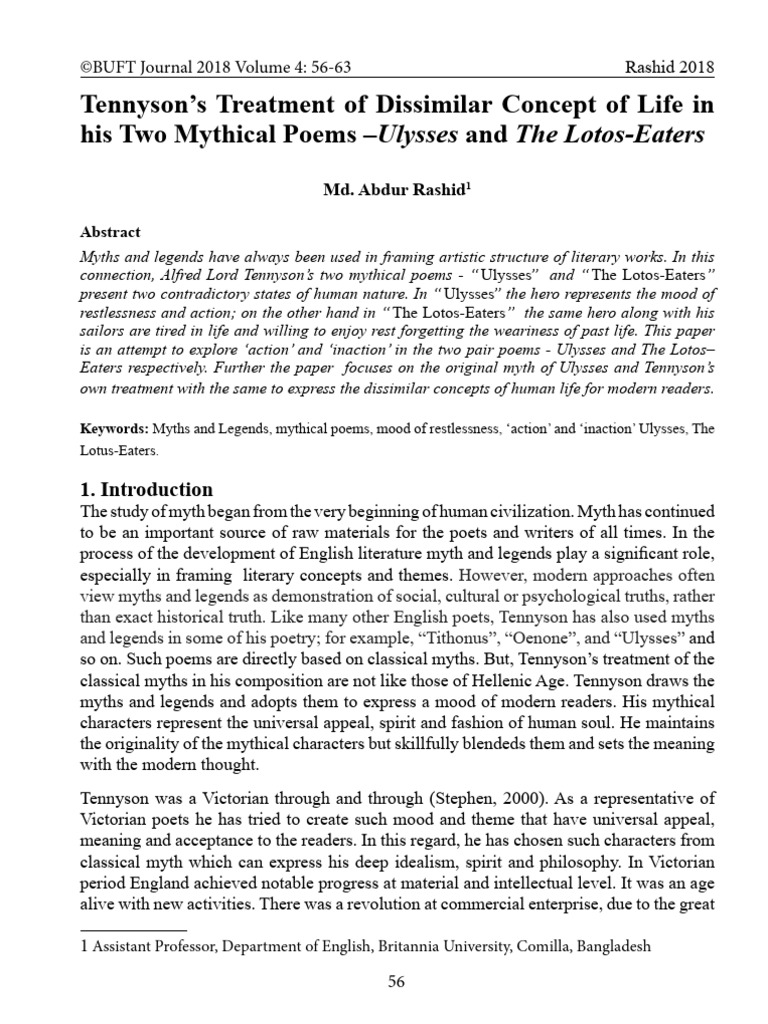 Tennyson's Ulysses vs. Lotos-Eaters Analysis | PDF | Odysseus | Odyssey
