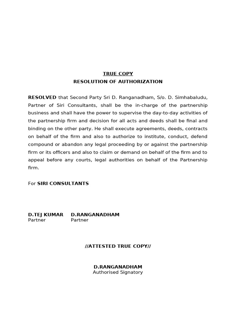 Partnership Authorization Resolution | PDF
