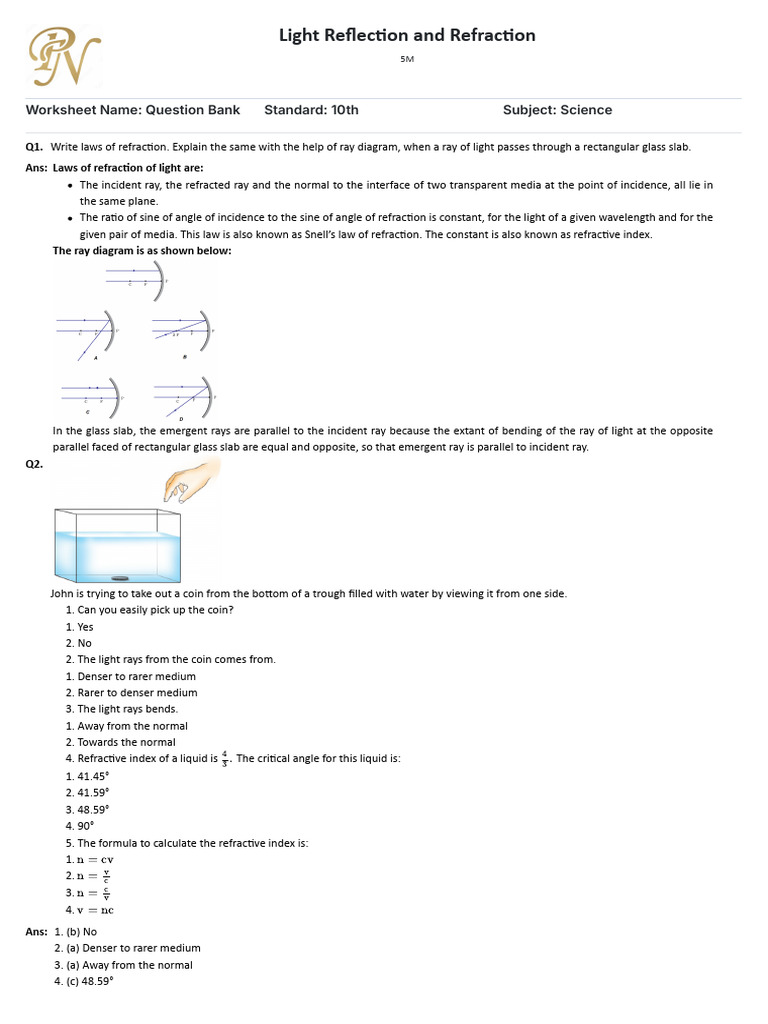 5M - Light Reflection and Refraction | PDF | Optics | Mirror