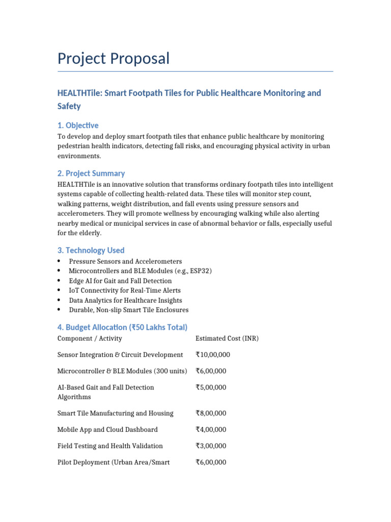HEALTHTile Smart Healthcare Tile Proposal | PDF | Internet Of Things