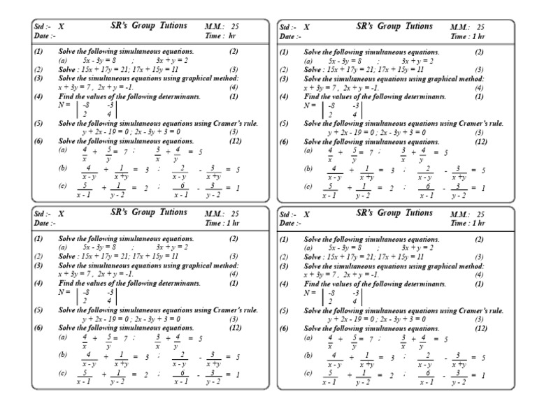 STD 10th Algebra CHP 1 (Practice Sums) Only Numericals | PDF | Equations | Algebra