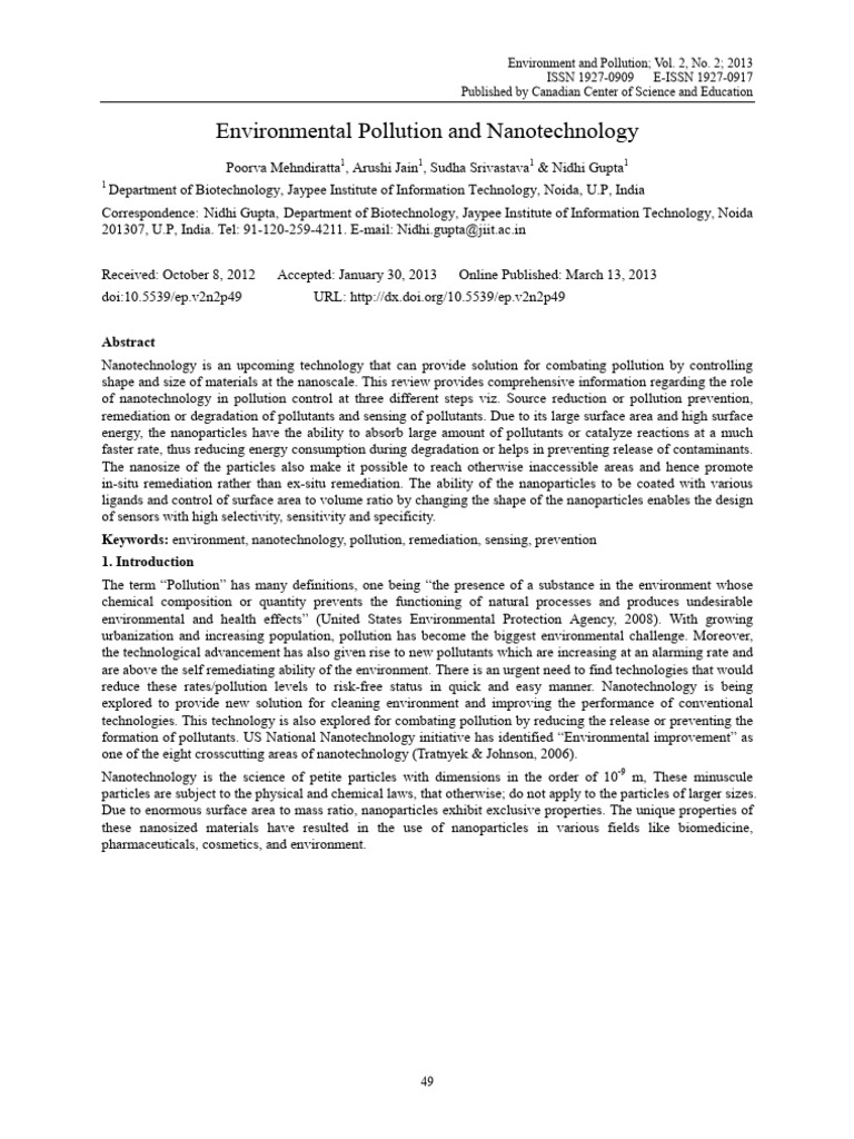 Environmental Pollution and Nanotechnolo | PDF | Nanoparticle ...