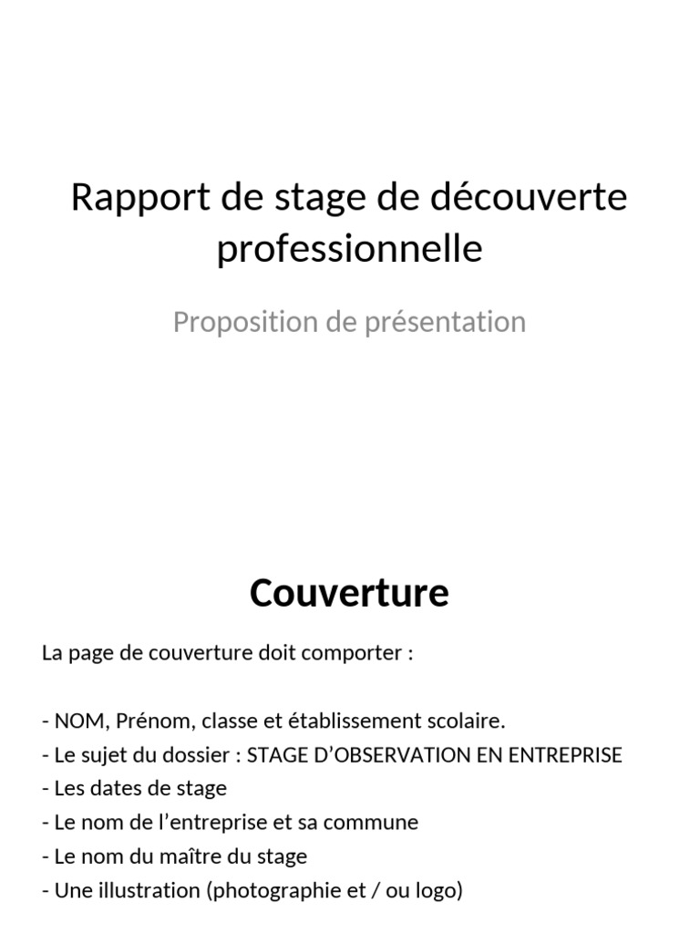 Proposition de Pre Sentation Du Rapport de Stage 1 | PDF