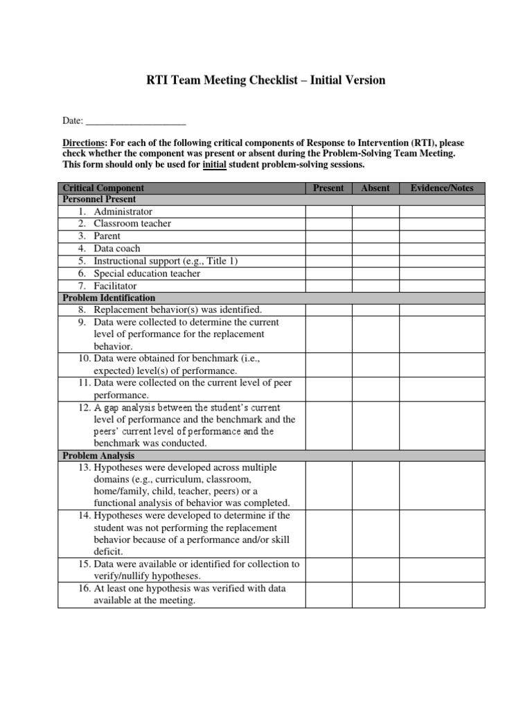 Problem Solving Checklist | PDF | Teaching | Behavior Modification