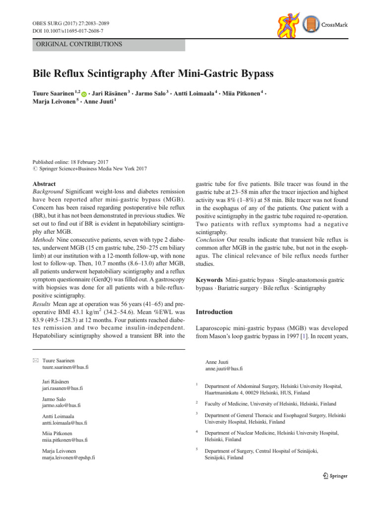 2017 Bile Reflux Scintigraphy After Mini-Gastric Bypass | PDF | Stomach ...