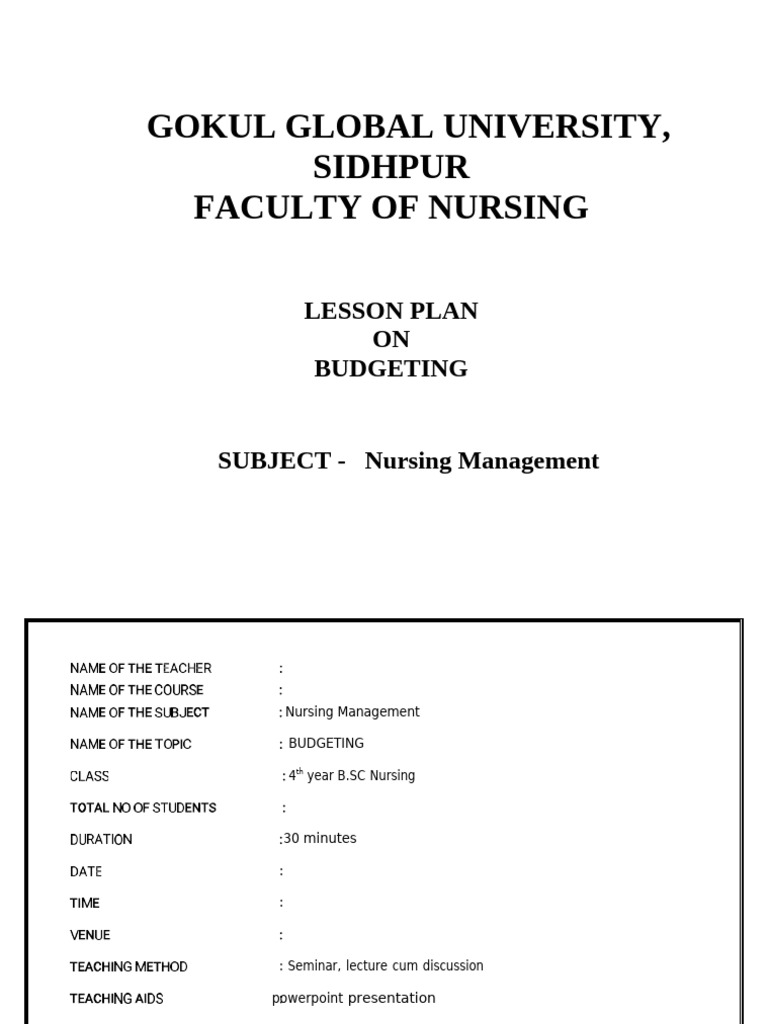 Bugdeting Management Lesson Plan | PDF | Budget | Income Statement
