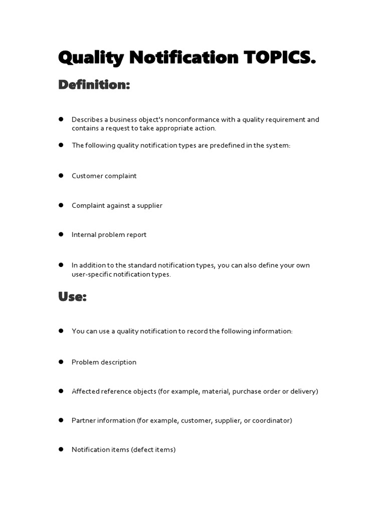 Quality Notification TOPICS | PDF