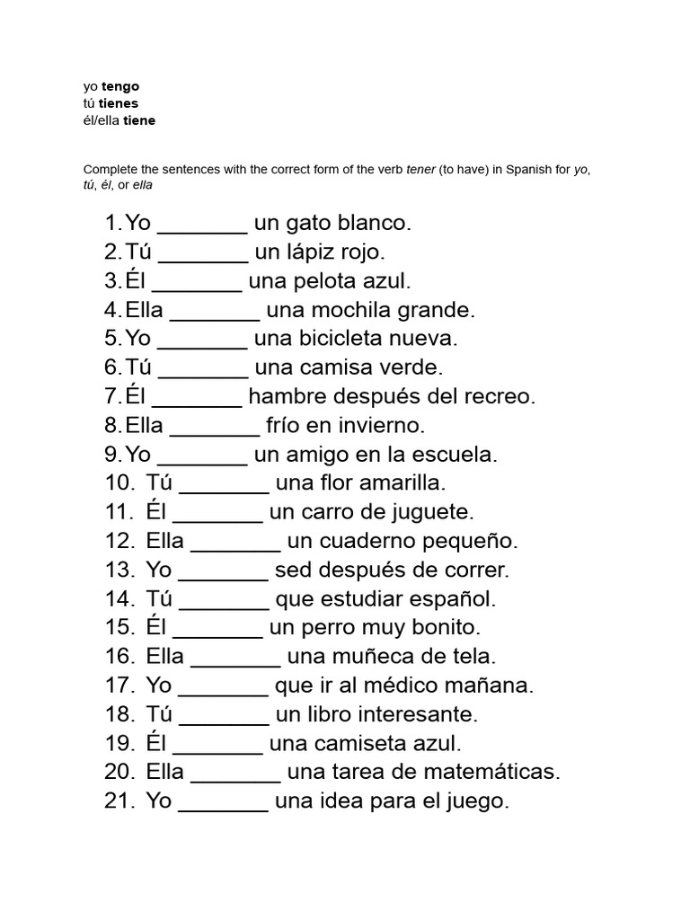 Verbo Tener 1 | PDF