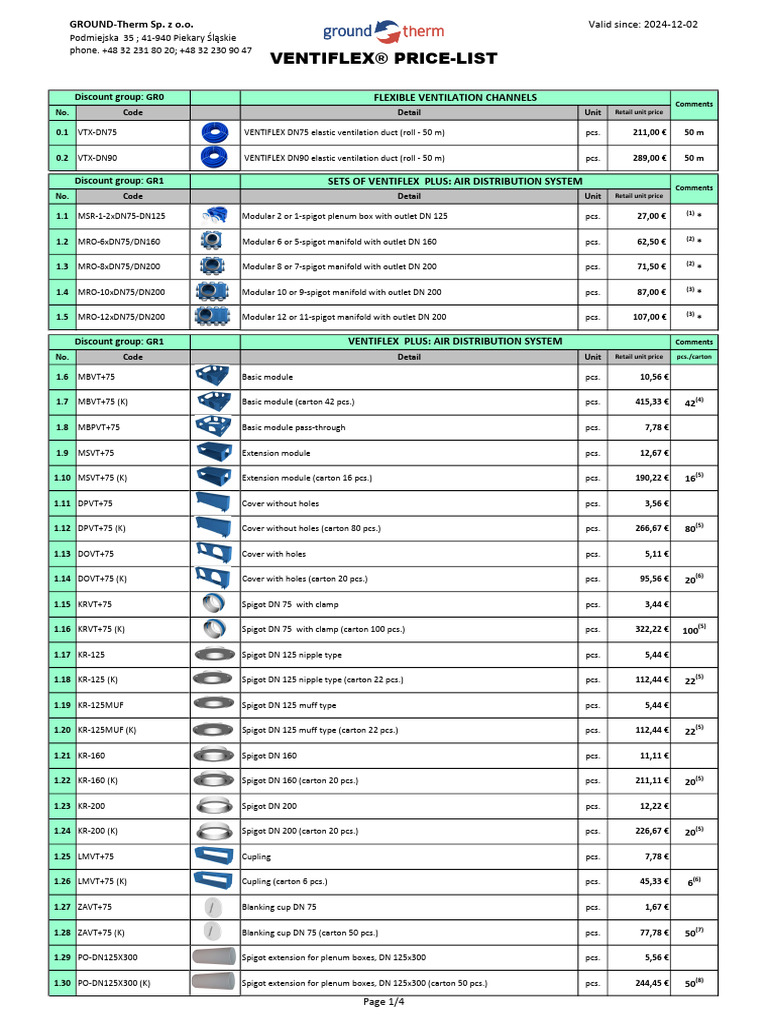 Price-List Ventiflex 2024-12-02 | PDF | Duct (Flow) | Manufactured Goods