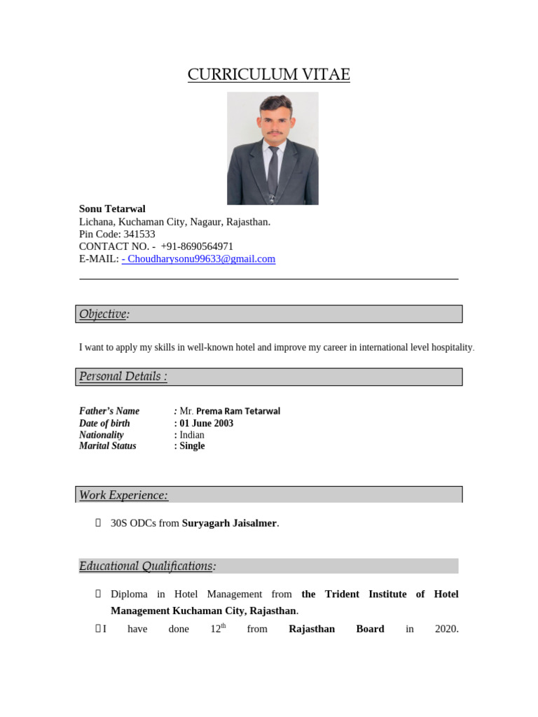 Sonu Tetarwal CV | PDF