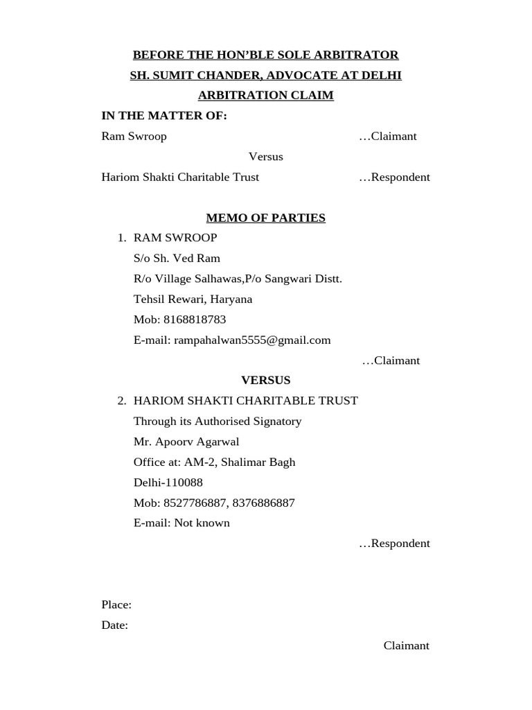Memo of Parties | PDF