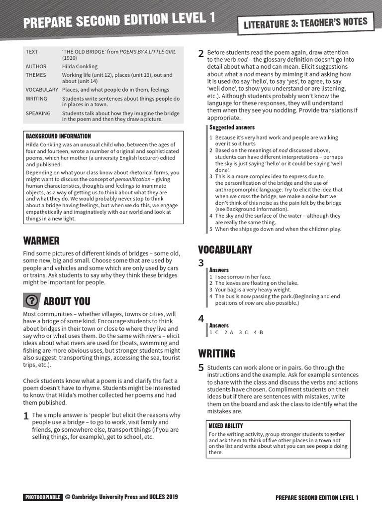 PREPARE 1 Literature 3 Teacher's Notes | PDF | Anthropomorphism