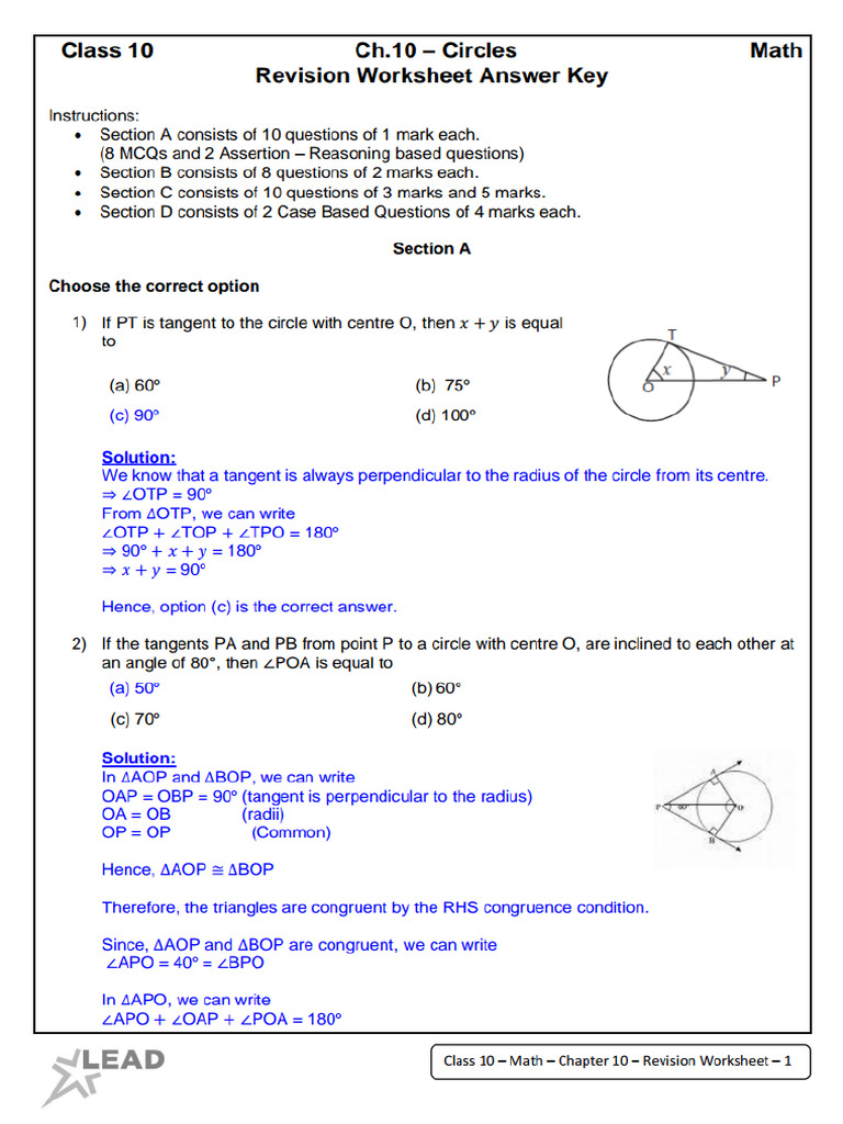 Circle Lead Revision Worksheet | PDF