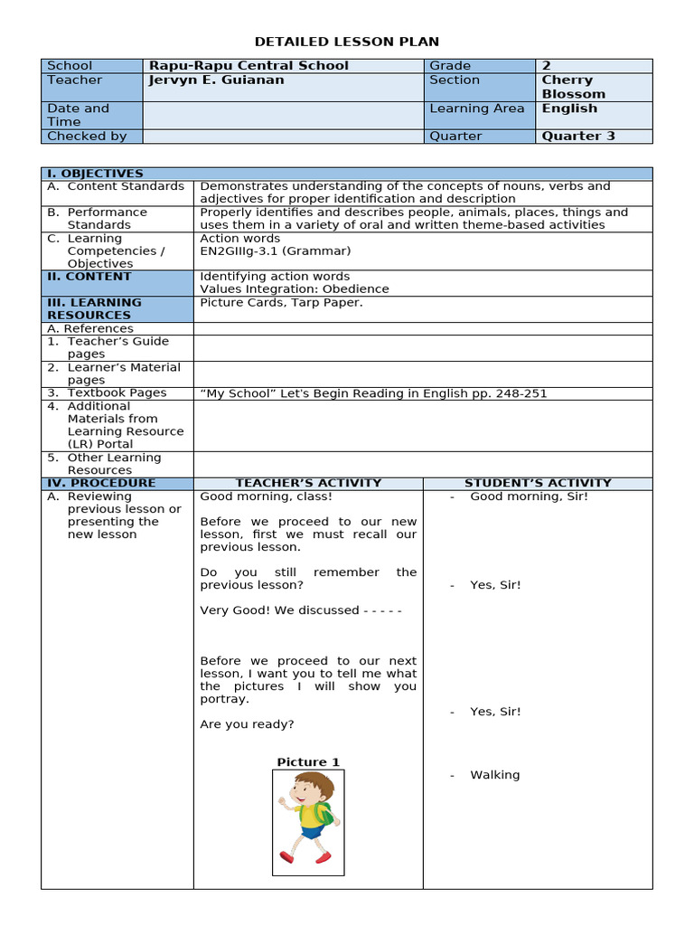 Detailed Lesson Plan English 2.b | PDF | English Language | Lesson Plan