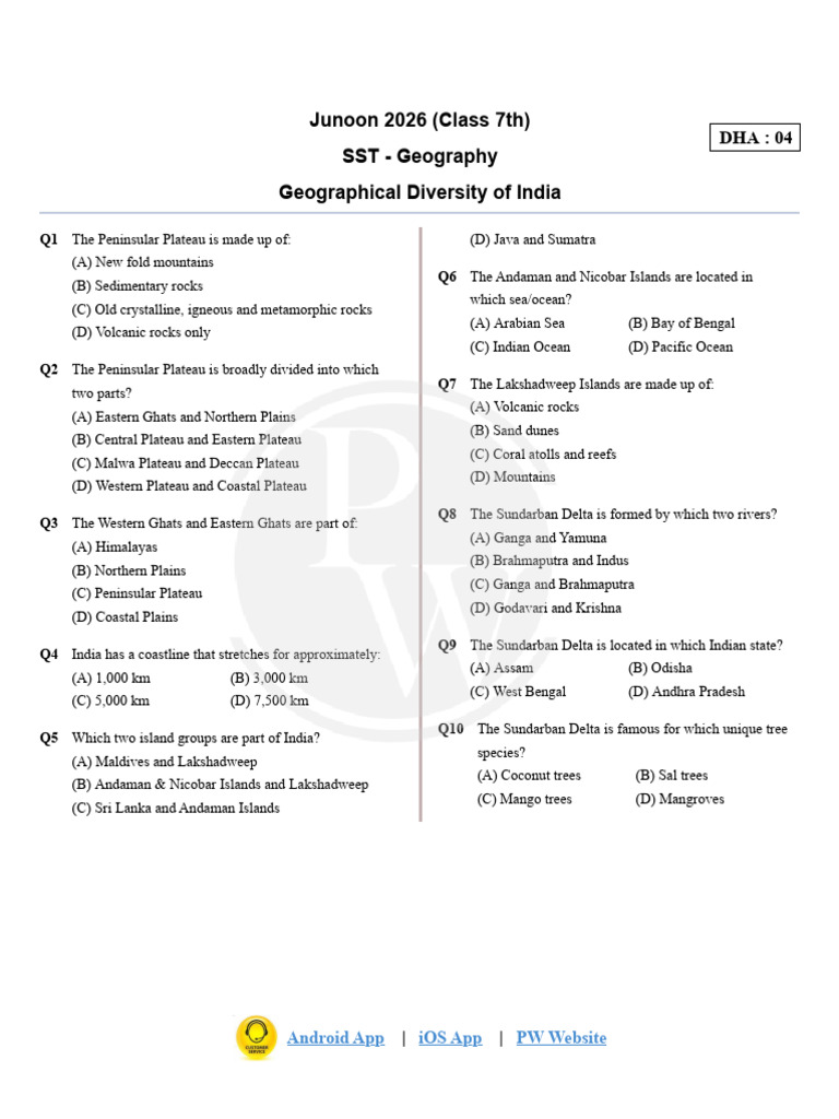 685263170e6a729d67b7008c - Geography - Geographical Diversity of India DHA 04 Junoon 2026 (Class ...