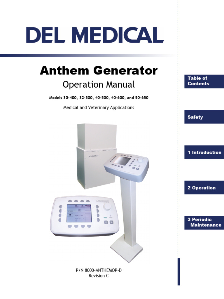 Anthem Generator Operation Manual | PDF | Radiation Protection | X Ray