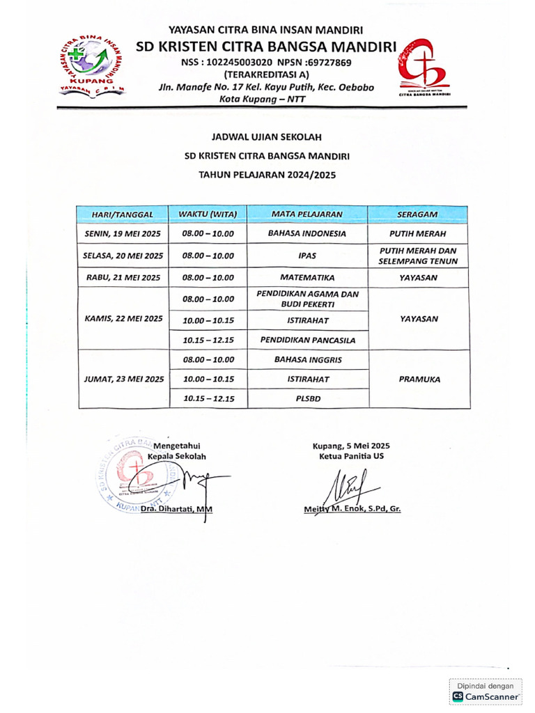 Jadwal Ujian Sekolah 2025 | PDF