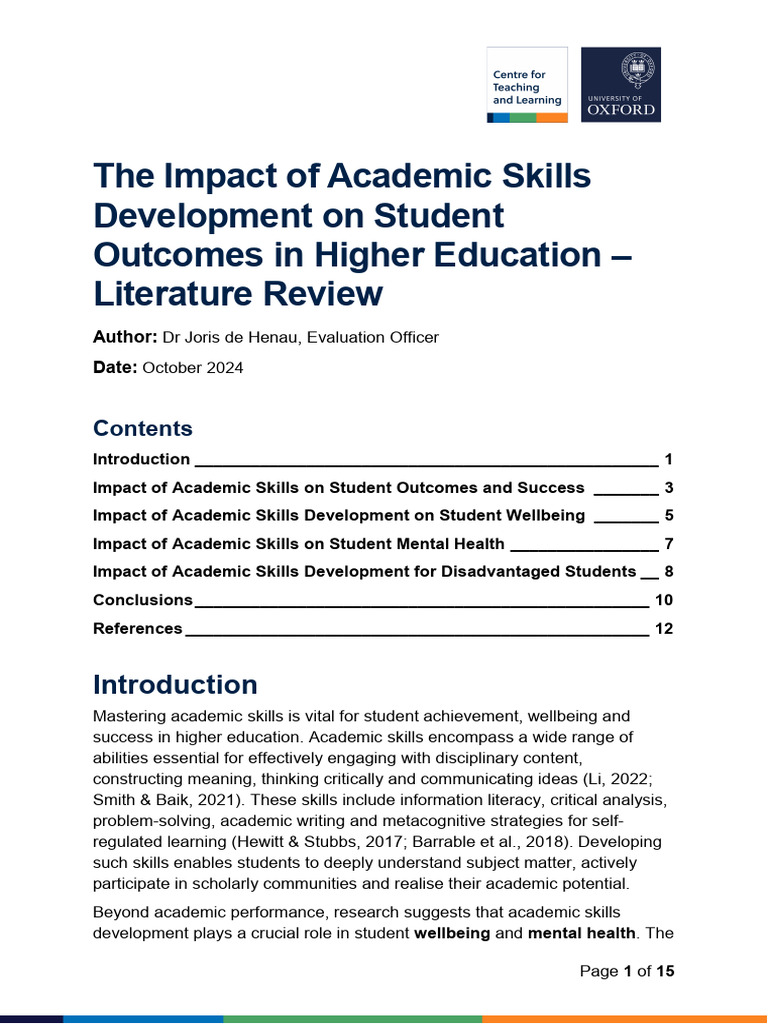 Academic Skills' Impact on Student Success | PDF | Mental Health ...