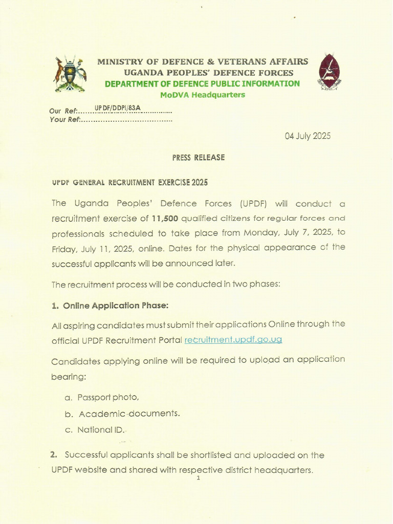 Updf General Recruitment Exercise 2025 | PDF