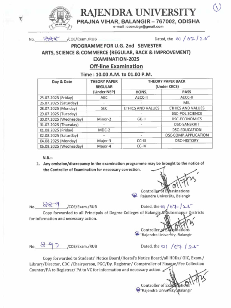 Ug 2nd Sem Exam Programme 2025 | PDF