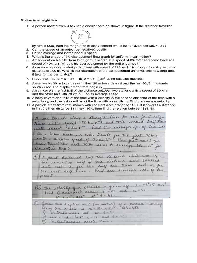Motion in Straight Line: Key Concepts | PDF
