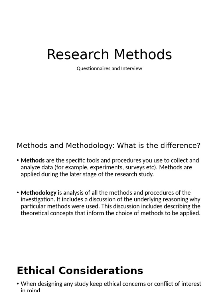 Research Methods: Questionnaires and Interview | PDF | Survey Methodology | Questionnaire