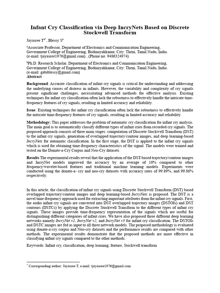 Infant Cry Paper 18.12.24 | PDF | Wavelet | Deep Learning