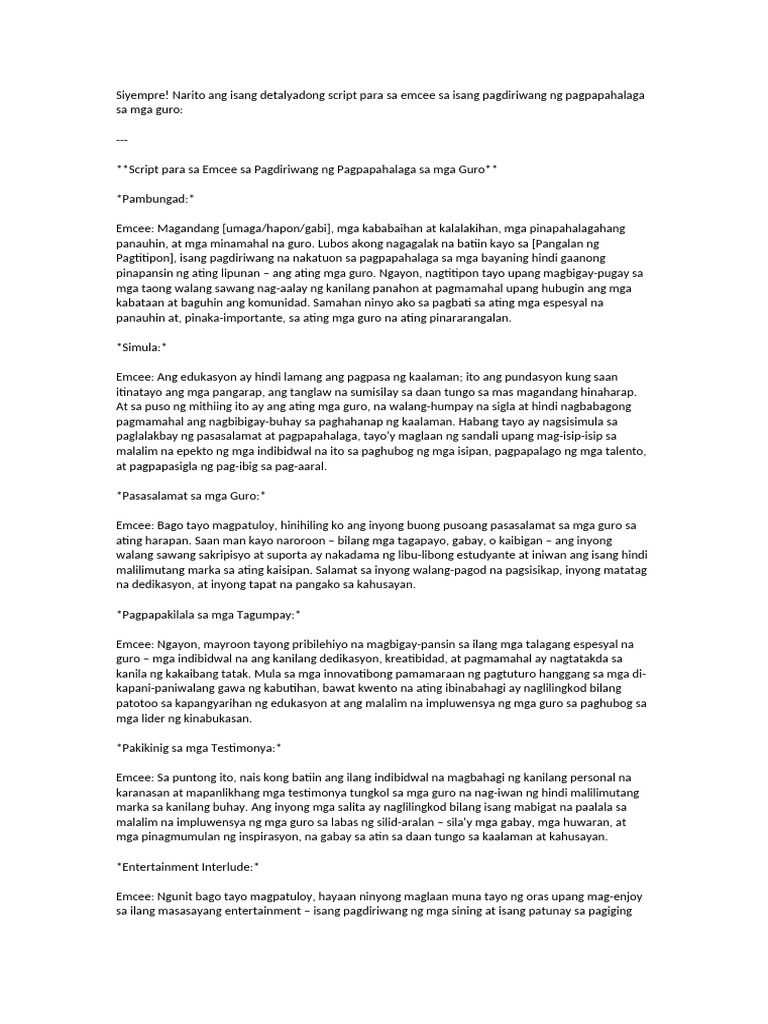 Promotional Event For Teacher Script Tagalog | PDF