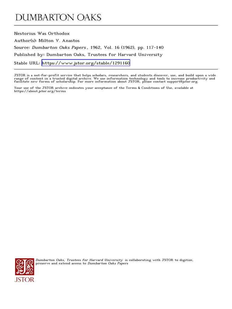 Anastos 1962 - Nestorius Was Orthodox | PDF | Christian Denominational ...